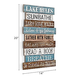 Barnyard Designs 'Lake Rules' Lake House Decor for the Home, Hanging Lake Wall Decor Lake Sign, Lake Signs for Lake House Kitchen, Rustic Lake Decor for Home Sign, 14" x 21"
