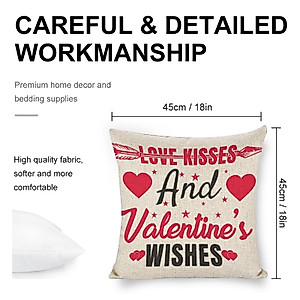 Love Kisses Valentine Throw Pillow Covers 18×18 Pillowcases Set of 2 Romantic Wishes Linen Decorative Square Pillow Case Cushion Covers Standard Size for Sofa Couch Outdoor Bed Pillow Protectors