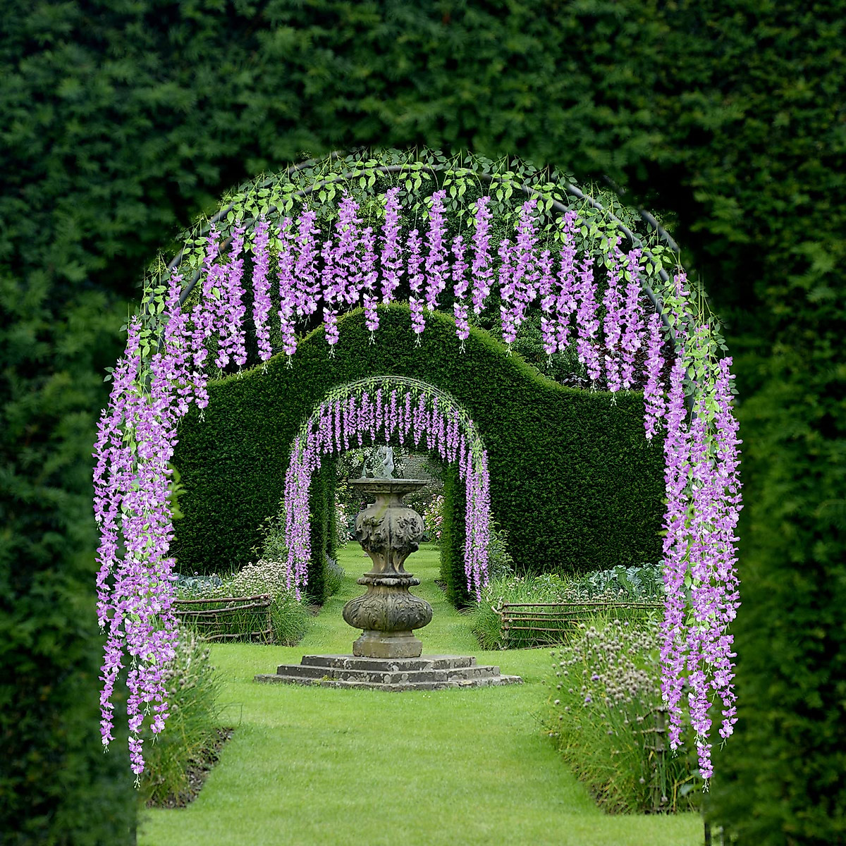 Letime 12 Pack Wisteria Hanging Flowers Artificial Decorations, 3.7 Feet/Piece Artificial Wisteria Flower Garland for Backdrop, Wedding Flowers for Home Party Garden, Red Purple