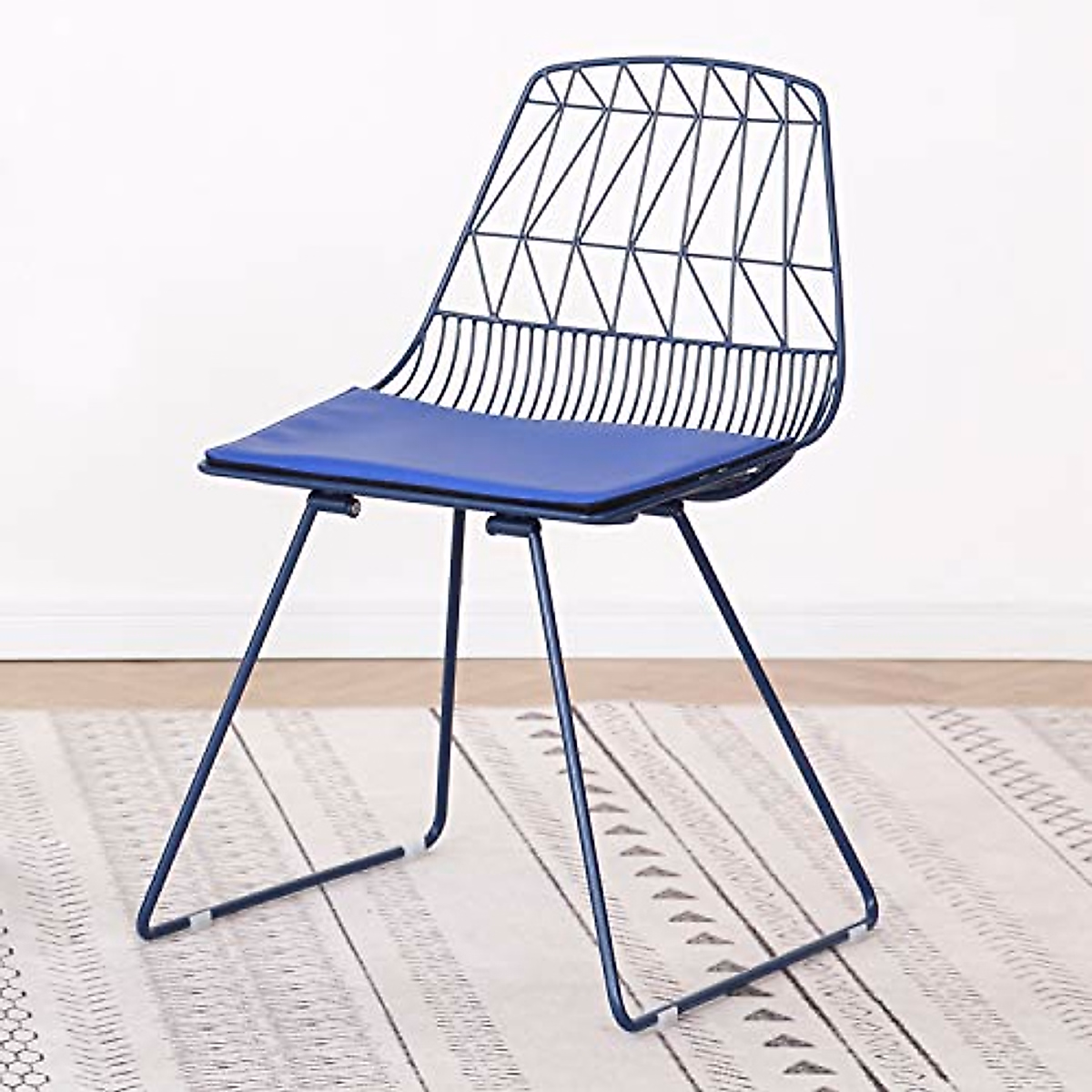 AC Pacific Metal Dining Chairs with Faux Leather Seat Pad, Modern Stackable Indoor Outdoor Stool for Kitchen, Patio, Bistro and Bar, Set of 2, Matte Dark Blue