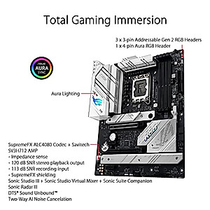 ASUS ROG Strix B760-A Gaming WiFi D4 Intel B760 (13th and 12th Gen) LGA1700 white ATXmotherboard, 12+1 power stages, DDR4, PCIe 5.0, three M.2slots, WiFi 6E, USB 3.2 Gen 2x2 Type-C®, and Aura Sync RGB