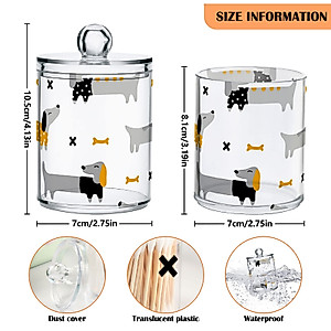 WELLDAY Apothecary Jars Bathroom Storage Organizer with Lid - 14 oz Qtip Holder Storage Canister, Cute Dogs Dachshunds Clear Plastic Jar for Cotton Swab, Cotton Ball, Floss Picks, Makeup Sponges,Hair