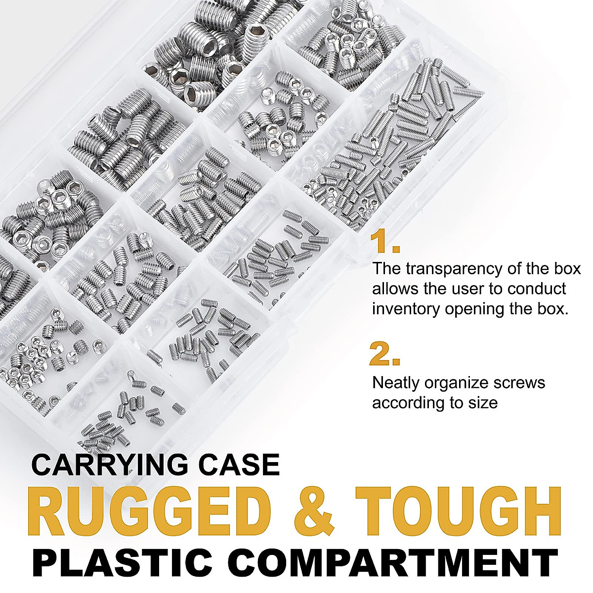 VIGRUE 450PCS M2.5/M3/M4/M5/M6/M8 Hex Allen Head Socket Set Screw Bolts Assortment Kit Grub Screw with Internal Hex Drive, 304 Stainless Steel