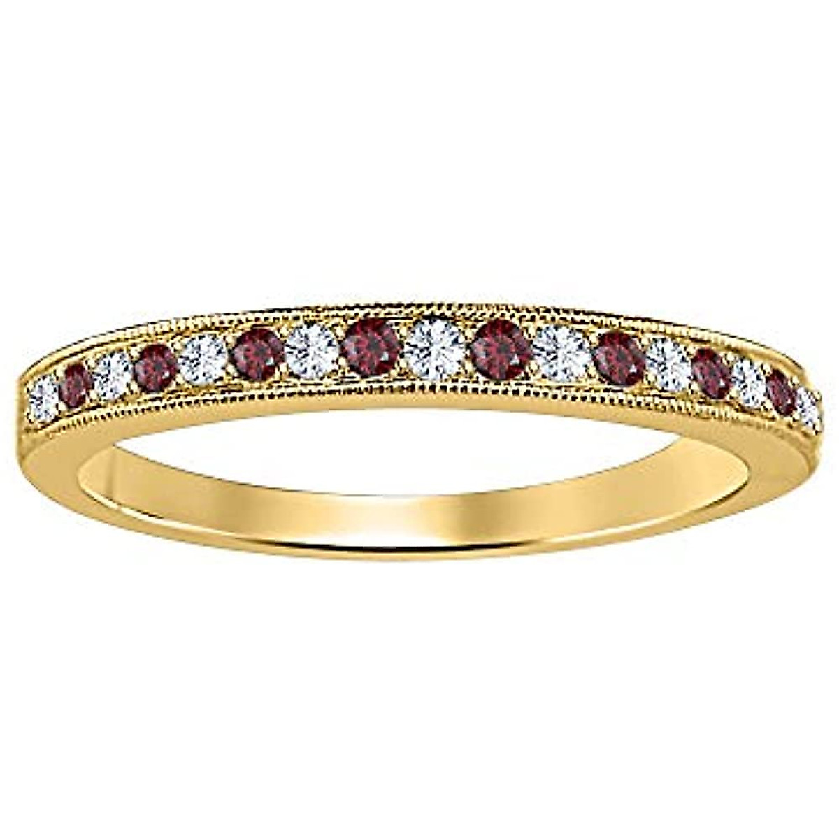 Half Eternity Round Cut Created-Red Garnet & Cubic Zirconia 14k Yellow Gold Over Sterling Silver Wedding Band Ring Women's Promise Ring for Women's