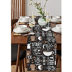 Rural Coffee Table Runner-Cotton Linen-13x90 Inch Holiday Dresser Scarves, Shabby Chic Esppresso Beans Cup Drinking Tablerunner for Kitchen Coffee/Dining Bedroom Home Living Room Dinner Scarf Décor