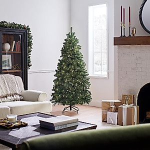 National Tree Company Pre-Lit Artificial Full Christmas Tree, Green, North Valley Spruce, White Lights, Includes Stand, 6 Feet