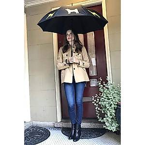 The San Francisco Umbrella Company - Premium Shiba Inu Rain Umbrella (Gold on Black) - Strong, Durable, Windproof & Resistant With Fiberglass Ribs Stick Umbrella