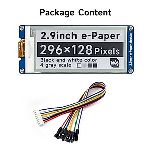 Waveshare 2.9inch E-Ink Display Module Compatible with Raspberry Pi 4B/3B+/3B/2B/B+/A+/Zero/Zero W/WH/Zero 2W Series Boards 296x128 Resolution SPI Interface Supports Partial Refresh