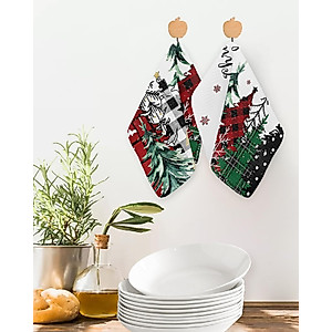 Hokiten Christmas Tree Waffle Kitchen Towels Dishcloths, Merry Christmas Xmas Tree Winter Snowflake Absorbent Dish Towels | Hand Towels for Bathroom/Bar, 12 x 12 Inch, 2 Pcs
