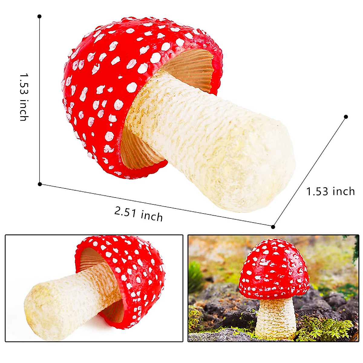 Hiawbon 6 Pcs Miniature Mushroom Figurine Plastic Mushroom Model Realistic Artificial Mushroom Fairy Garden Landscape Decoration Supplies