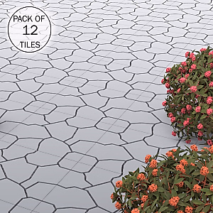 Deck Tiles 12-Pack Polypropylene Interlocking Patio Tiles Outdoor Flooring for Balcony, Porch, and Garage by Pure Garden (Stone Gray)