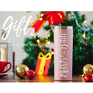 Onebttl Mother of The Bride Gifts, 20oz Stainless Steel Skinny Tumbler with Lid and Straw On Wedding Party for Brides Mom from Brides, Daughters (Glitter Pink)