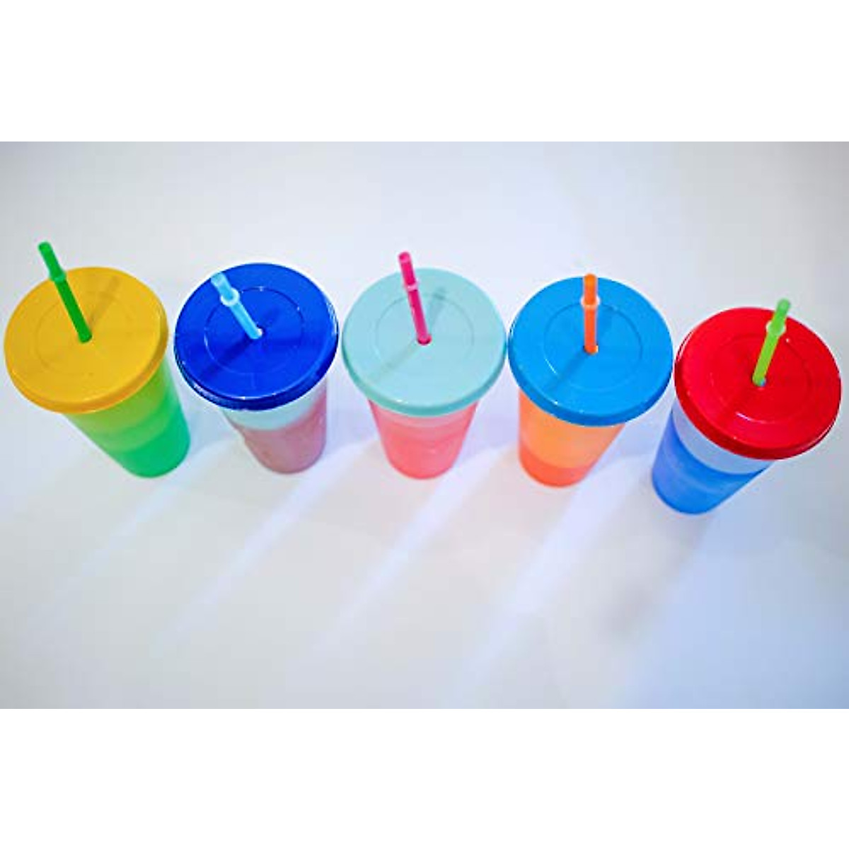 Color Changing Cups: 24oz Cold Cups - 5 Reusable Cups, Lids and Straws - Stocking Stuffers - Christmas Present, Set of 5, …