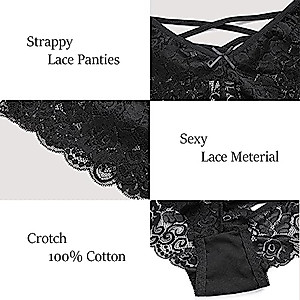 Muulyca Women’s Sexy Lace V-back Thongs Criss Cross Panties 4 Pack,RWNB,L