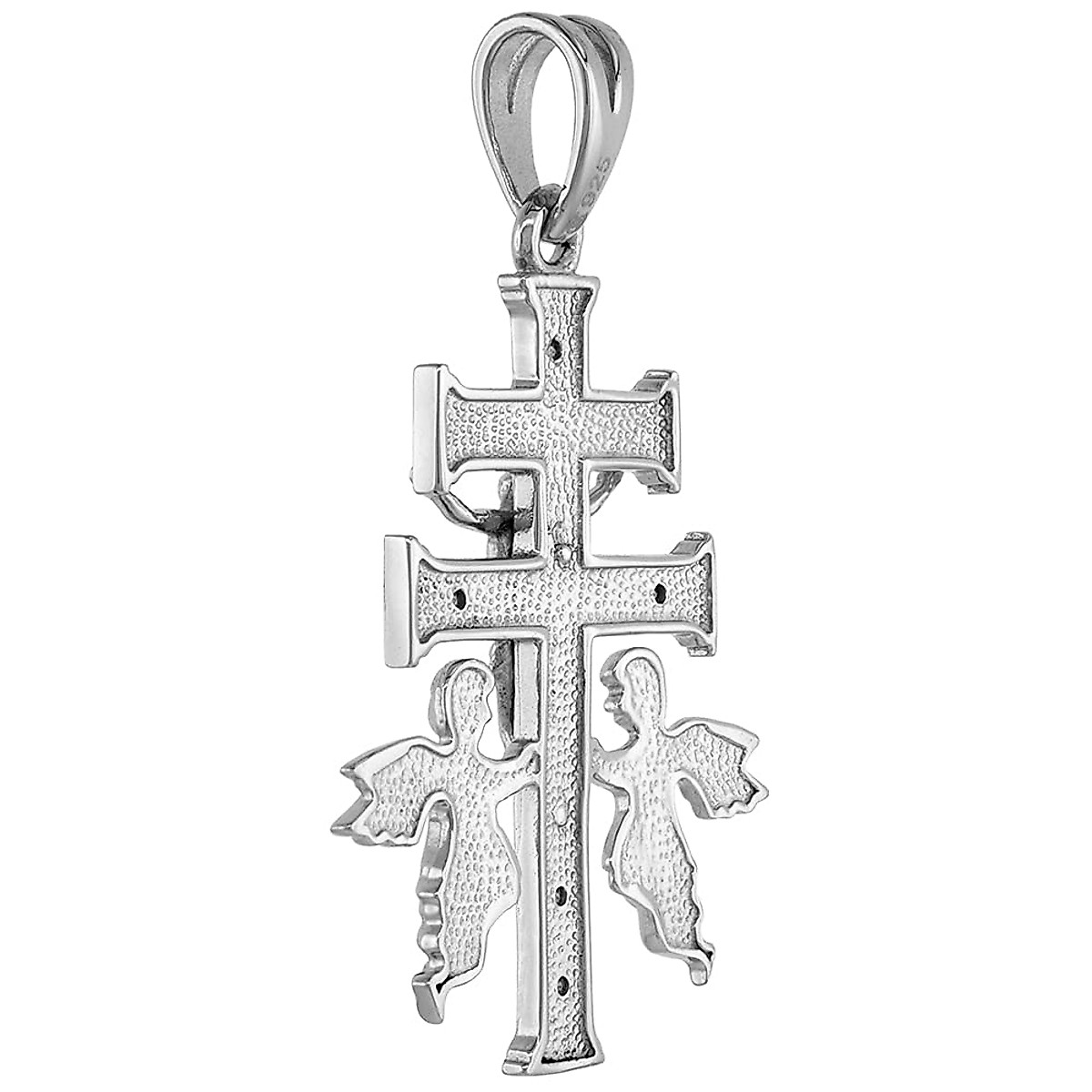 1 1/4 inch Sterling Silver Cubic Zirconia Cross of Caravaca Pendant for Men and Women Rhodium Finish