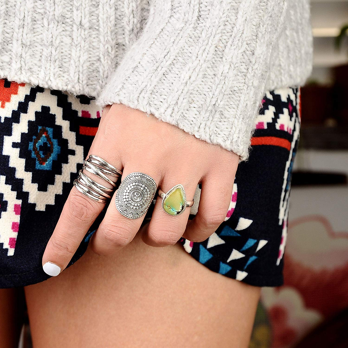 Boho-Magic 925 Sterling Silver Band Rings for Women Wide Wrap Statement Ring (7)