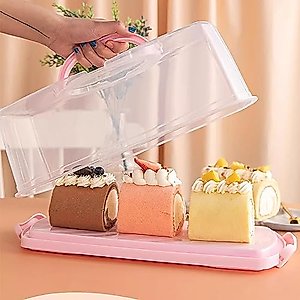 Oidium Cake Carrier with Lid and Handle,Rectangular Bread Storage with 2 Handles,Bread Container Size 13.8x5.9x5 In, BPA-Free，cake container for Transport Toast, Bread, Cake (Pink)