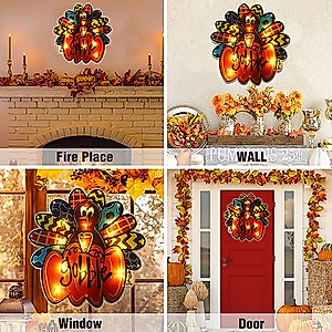 Roseeyo Lighted Thanksgiving Window Decorations, 15.7" Light up Autumn Turkey Window Lights Window Silhouette Sign for Fall Harvest Thanksgiving Decor with 12 LEDs