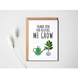 KrysDesigns Thank You Appreciation Gift To Favorite Teacher - Thank You For Helping Me Grow - Teacher Appreciation Card - Card For Mentor - Card For Coach, 5x7 inches