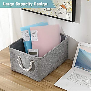 Storage Basket Bins - Decorative Baskets Storage Box Cubes Containers with Handles for Clothes Storage Toys, Books, Home, Office (Grey, GREY13IN-S-3PACK)