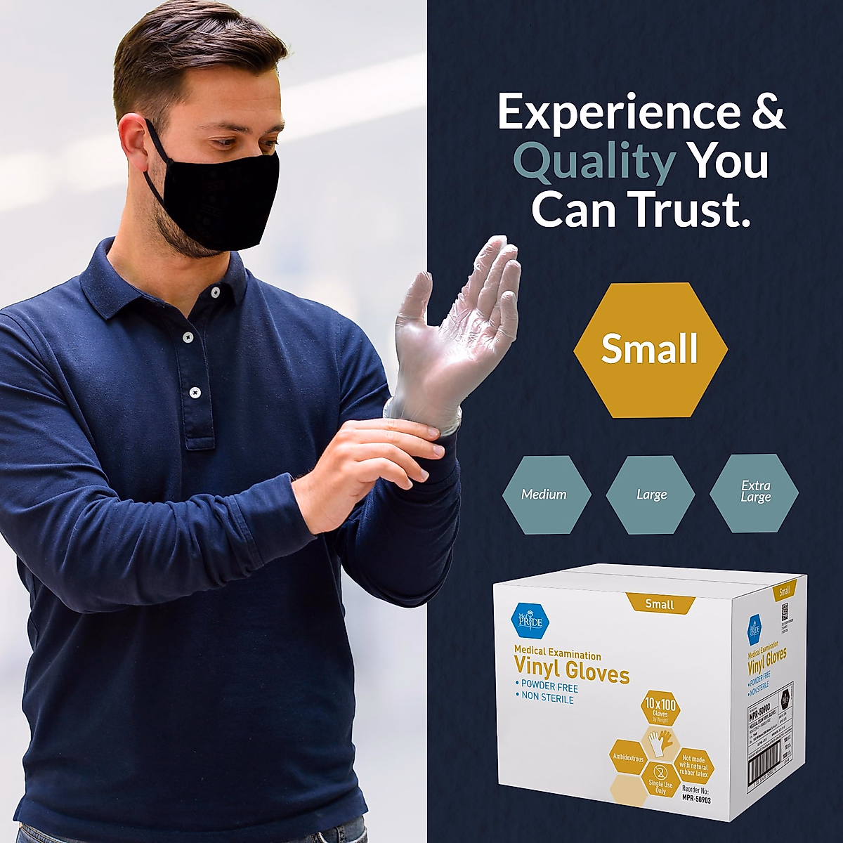 MedPride Powder-Free Vinyl Exam Gloves, Large, Case/1000 (10 Boxes of 100)