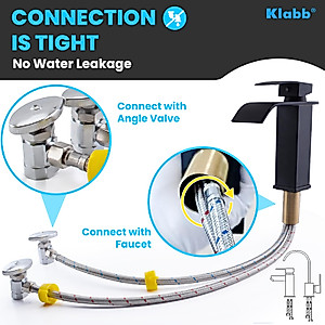 Klabb F16 24-Inch Long Bathroom Kitchen Faucet Connector Braided Stainless Steel Supply Hose 3/8-Inch Female Compression Thread x M10 Male Connector, x 2 Pcs (1 Pair)