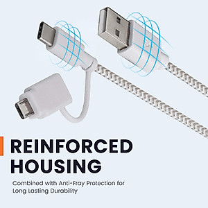 ReTrack Helix Braided Nylon USB-A to USB-C Charge & Sync Cable, Micro USB, Black, 5 ft (ETHACM10WT)