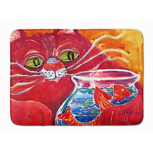 Caroline's Treasures 6048RUG Big Red Cat at the fishbowl Machine Washable Memory Foam Mat, Bathroom Rug, Non-Slip Bath Mat, Durable Thick Washable Rugs for Kitchen, Bathroom Quick Dry, Decorative Artw
