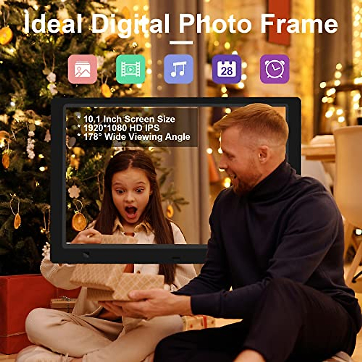 10.1 Inch Digital Picture Frame with 32GB USB Flash Drive, KECAG 1920x1080 HD IPS Screen Digital Photo Frame, Motion Sensor, Video, Music, Share Moments via SD Card or USB, with Remote Control, Black