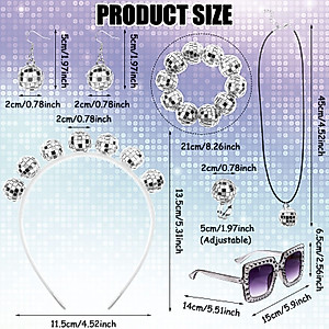 Hitele 6 Pcs 1970s Disco Accessories Set Disco Ball Earrings Necklace Bracelet Headband Ring and Sunglasses for Women Party (silver)