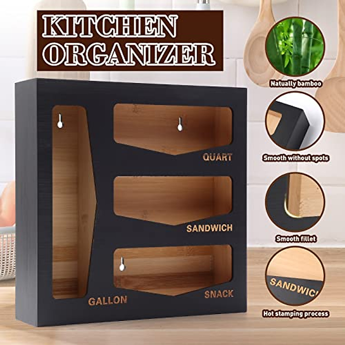 Mohoeey Ziplock Bag Storage Organizer for Kitchen Drawer, Suitable for Gallon, Quart, Sandwich and Snack Variety Size Bag-Black