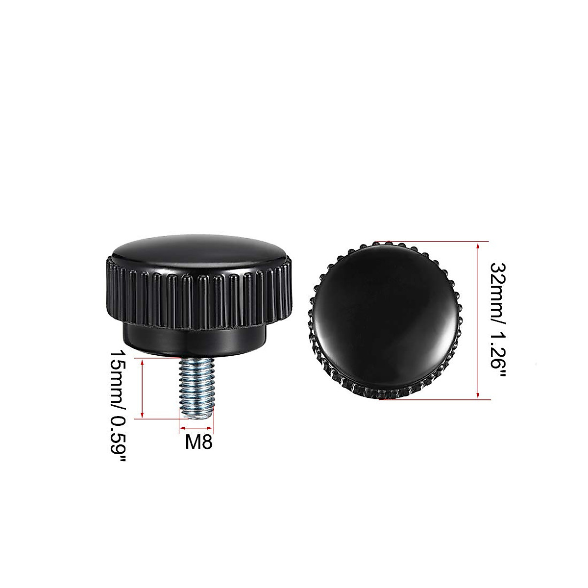 uxcell M8 x 15mm Metric Male Thread Knurled Clamping Knobs Grip Thumb Screw on Type Hand Clamping Handle Bolt with Plastic Knobs Black 5 Pcs