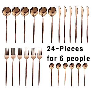 Rosegold 24 Silverware set for 6 people, gift sets with Premium box and Gift Letter, Stainless Steel Cutlery set, Housewarming Gift, flatware set with Knife/Fork/Spoon/Teaspoon
