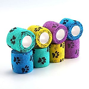 WePet Pet Wrap, Self-Adhesive Non-Woven Tape for Dog Legs, Paws, Wounds, First Aid Cohesive Gauze for Horse, Cat, Bird, Animal, 8 Rolls, 2 Inch, Claw