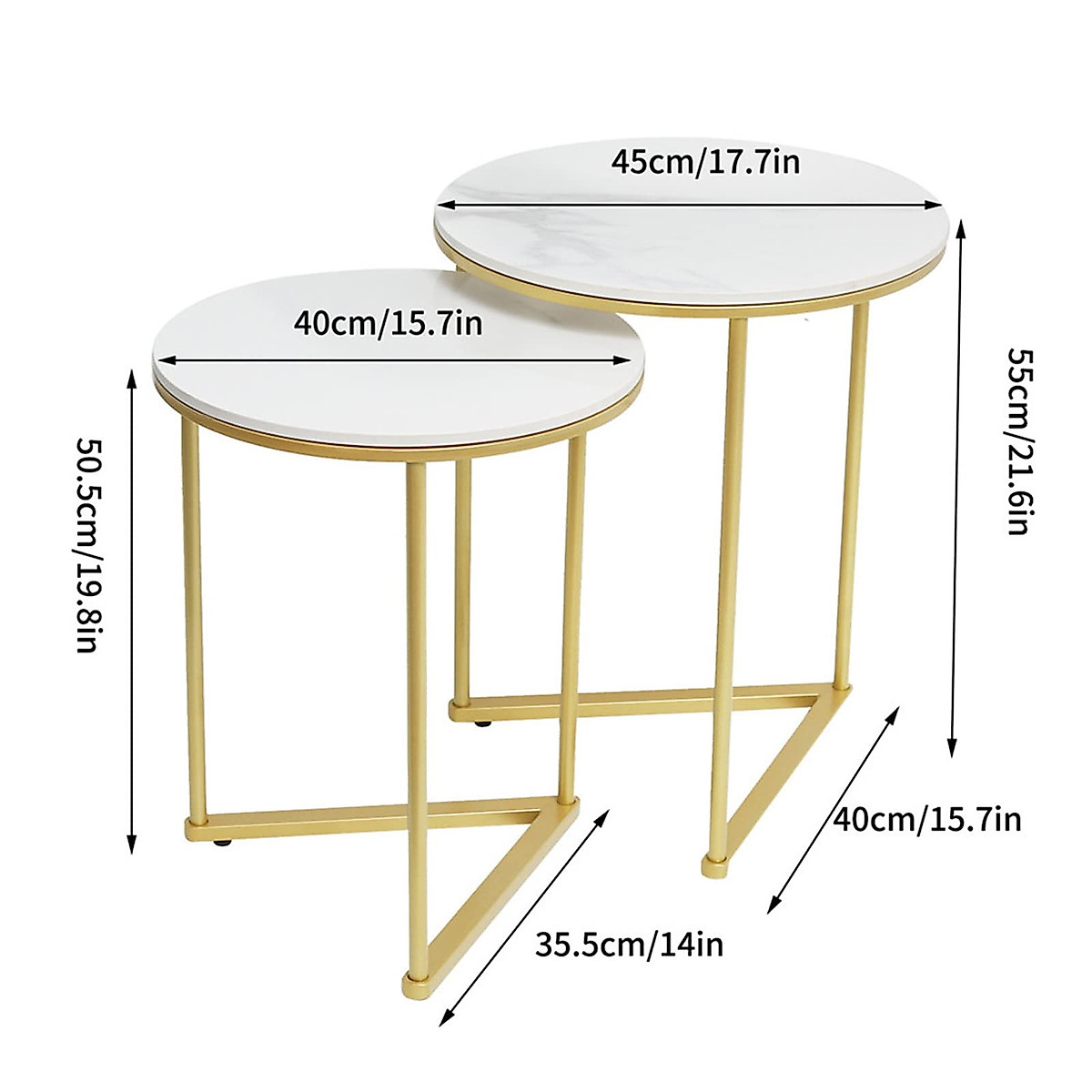 Wisfor Nesting Side Table Set of 2 Gold Marble Nesting Accent Table Set with Sintered Stone Desktop for Living Room