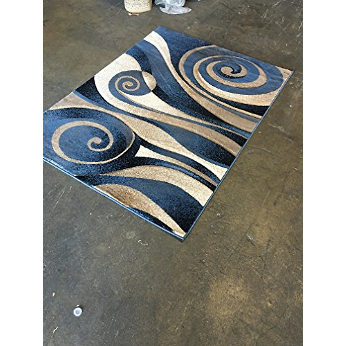 Modern Area Rug Blue Sculpture Design 258 (5 feet 2 inches x7 feet 1inch)