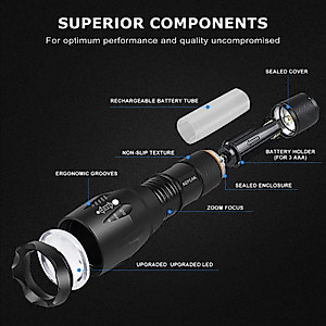 KEPEAK Flashlight, 5 Modes Tactical LED Flashlight, High Lumen IPX5 Water Resistant Flashlight for Camping, Outdoor Hiking, Emergency