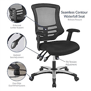 Pemberly Row Adjustable Swivel Mesh Fabric Office Chair in Black