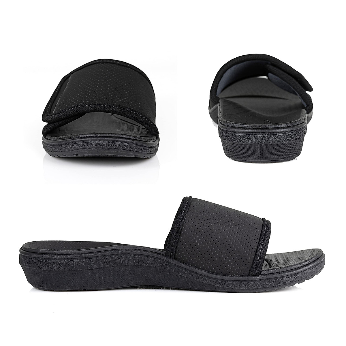 Powerstep Women's Arch Support, Plantar Fasciitis Relief Slide Sandal, Black-BLK, 9
