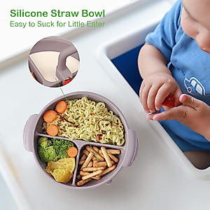 haakaa Silicone Divided Suction Bowl, Suction Plates For Babies and Toddlers - Divided Siicone Bowl For Baby Toddler Self-Feeding - Stay Put Bowl, Stone