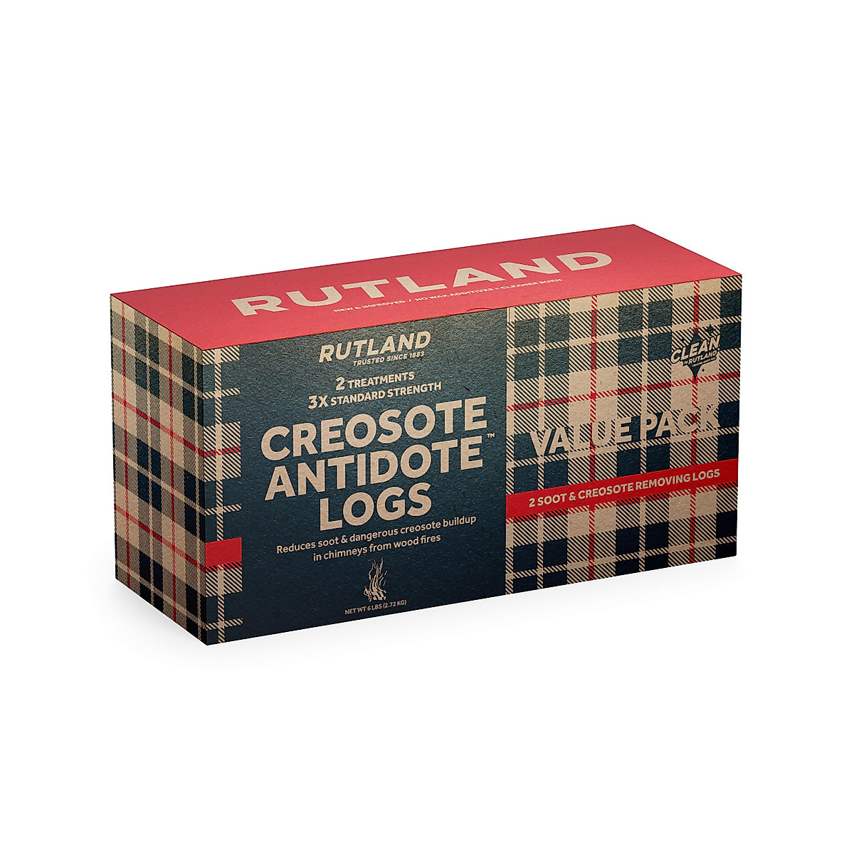 Rutland Creosote Antidote™, 3X Cleaning Power, Chimney Cleaning Fire Logs, 2-Pack Creosote Sweeping Firelogs, 2.45 lbs Each Treatment, Made in USA