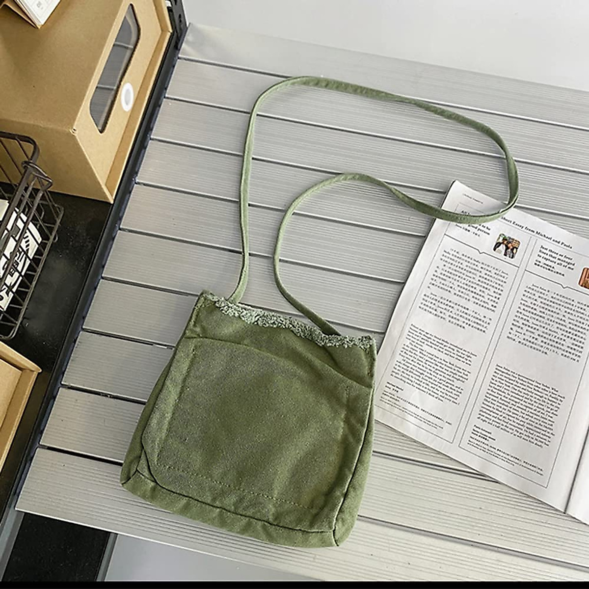 GOQUFOY Small Crossbody Bags for Women Green Cute Heart Travel Shoulder Bag Purses Teen Girls Canvas Cell Phone Bag