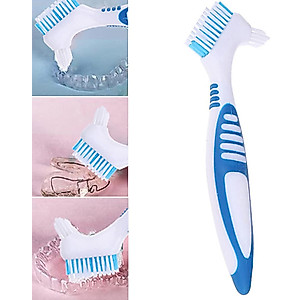 Jowxsx Premium Denture Cleaning Brush Set with Multi-Layered Bristles & Ergonomic Rubber Handle, Portable Denture Double Sided Brush for False Teeth Cleaning Brush Multiple Layers of bristles Orange