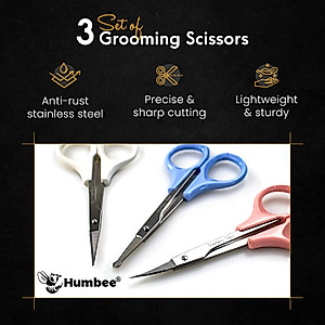 Humbee Hair Trimming Scissors Set, Grooming Scissors for Facial Hair, Nose Hair, Mustache, and Beard Grooming, Stainless Steel Eyebrow Scissors