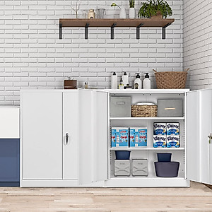 INTERGREAT Locking Cabinet for Office, Bathroom, Home, Laundry Room ,White Steel Storage Heavy Duty Lockable Metal Cabinet with Doors and Shelves,Lock