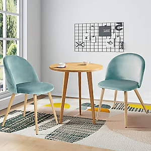 FurnitureR Upholstered Velvet Dining Chair Mid Back Armless with Wood Legs for Home Kitchen Bedroom Living Room, Set of 1, Aqua