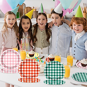 Lonfliness 48Pcs Camp Gingham Paper Plates 7Inch Gingham Checkered Bachelorette Party Supplies Glamping Birthday Tableware Dinnerware Set Summer Plaid Camping Themed Party Favors Baby Bridal Shower