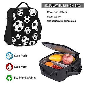 KoNsev 3pcs Backpack Sets,Soccer Black Printed Backpacks Set With Lunch Bag Pencil Pouch