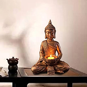 Fenteer Buddha Statue Home Decor Resin Tealight Holder Buddha Figures Room Decor Buddha Candle Holder Garden Sculpture - B