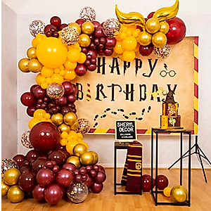 100pc, 4 Sizes – Harry Potter Balloon Garland Arch Kit with BONUS Snitch for Harry Potter Birthday Decorations – Harry Potter Party Supplies for Hogwarts Balloons, Magic Wizard Theme, Baby Shower